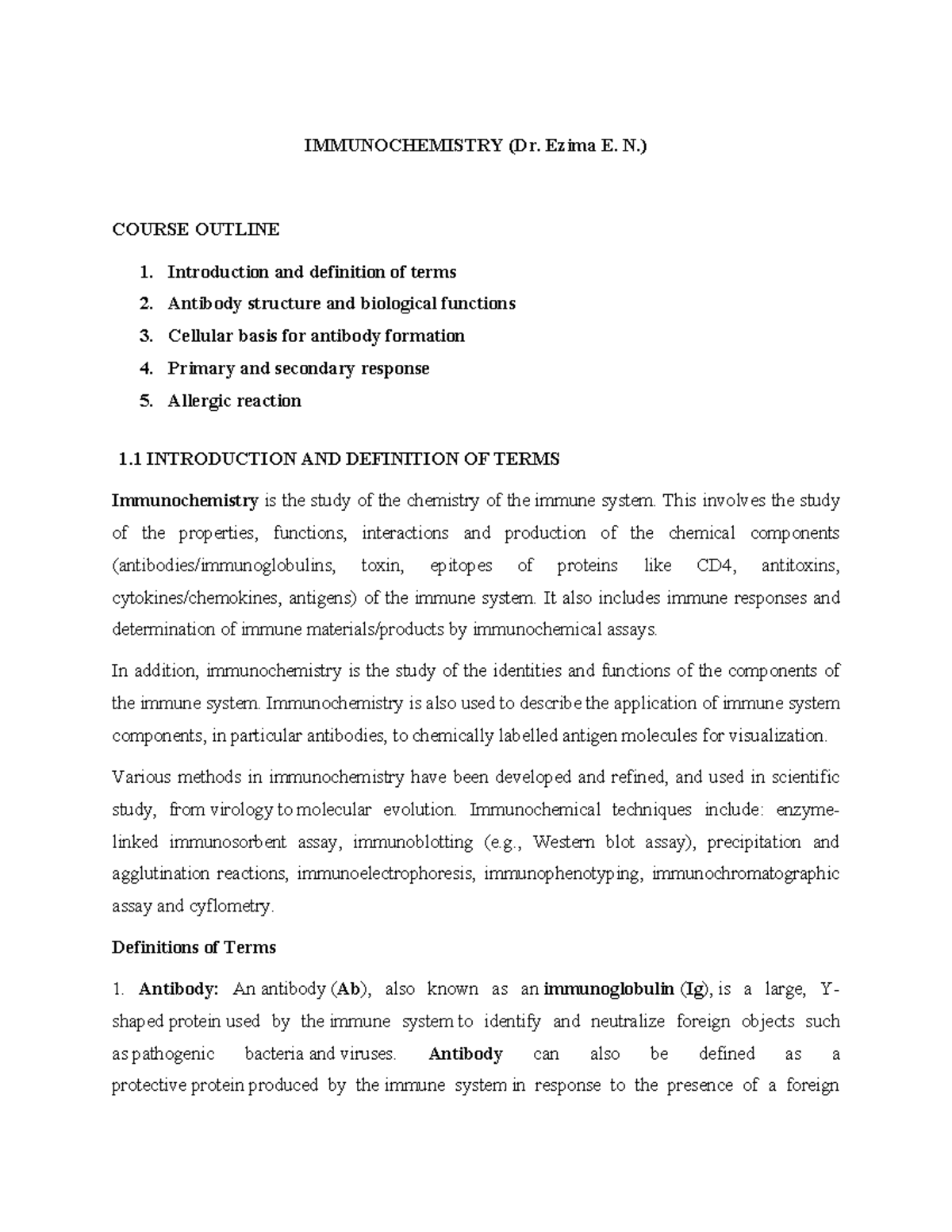 Immunochemistry Overview for Medical Students - Course Code: IMMU101 ...