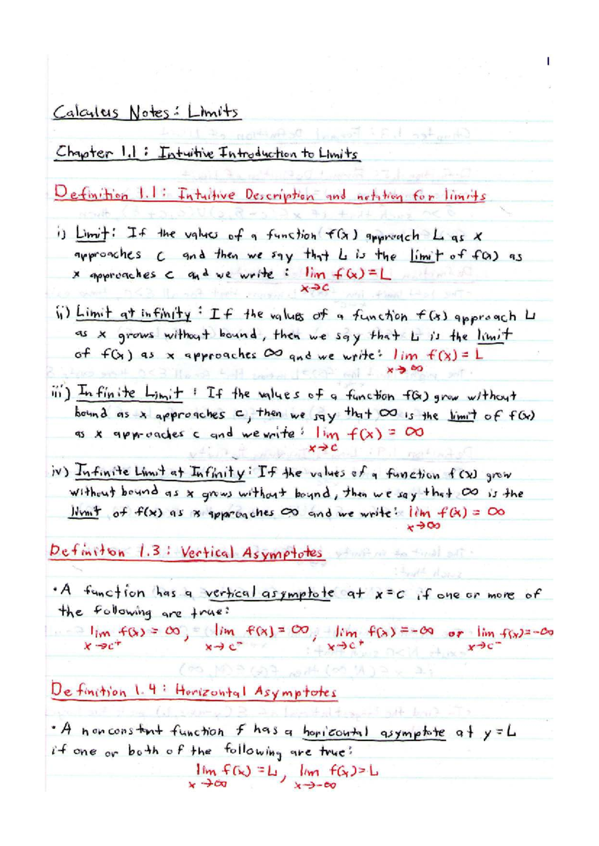 Calculus A31 Lecture Notes: Limits Chapter 1.1 - Intuitive Introduction ...