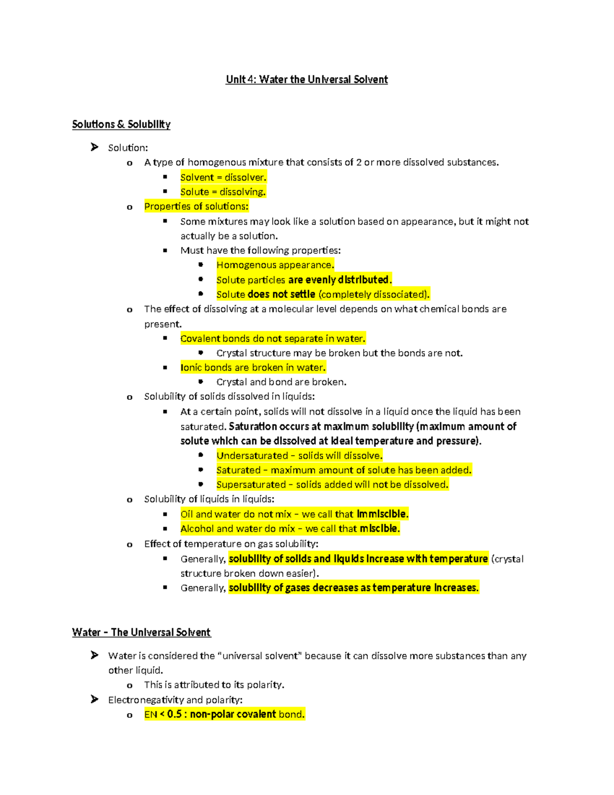 Unit 4 - Water the Universal Solvent - Unit 4: Water the Universal ...