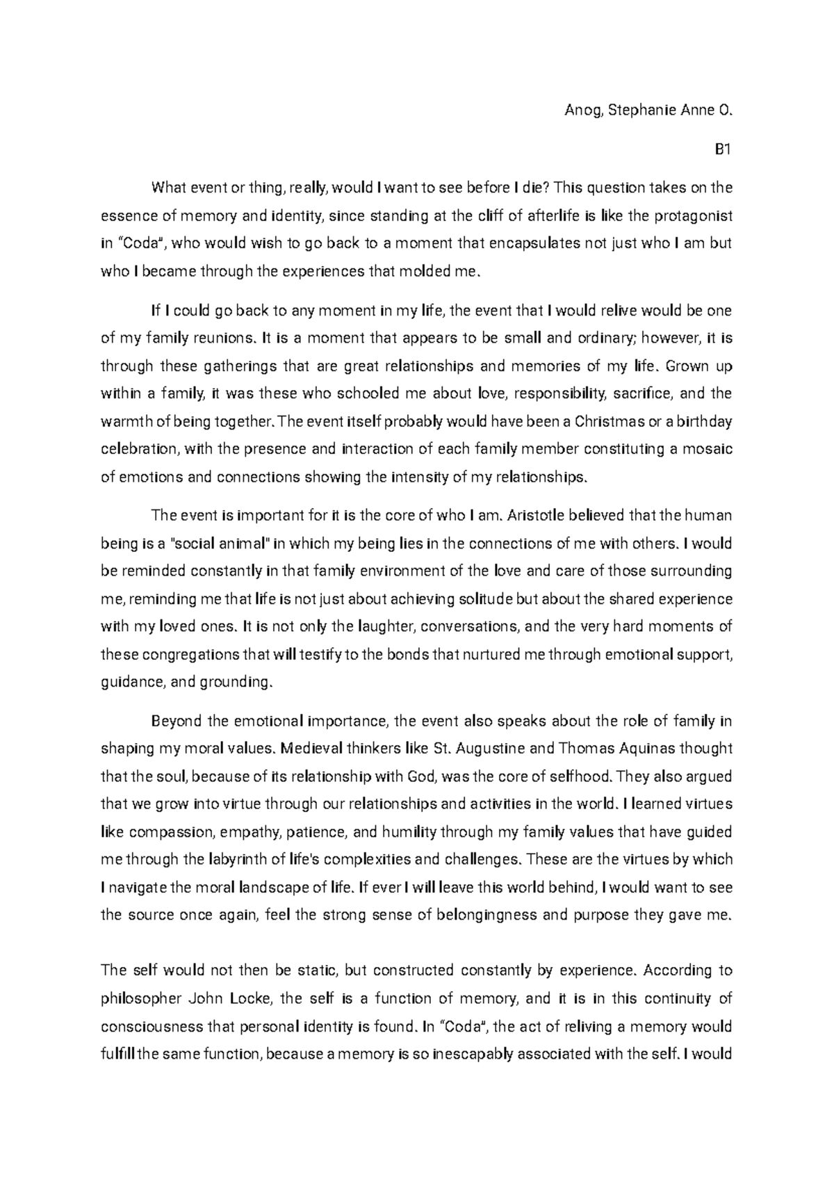 Anog, S.A.O. B1 Essay: Reliving Family Memories and Identity - Studocu