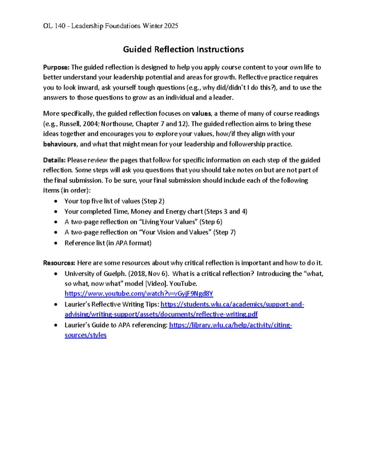 OL 140 W25 Guided Reflection Instructions - Guided Reflection ...