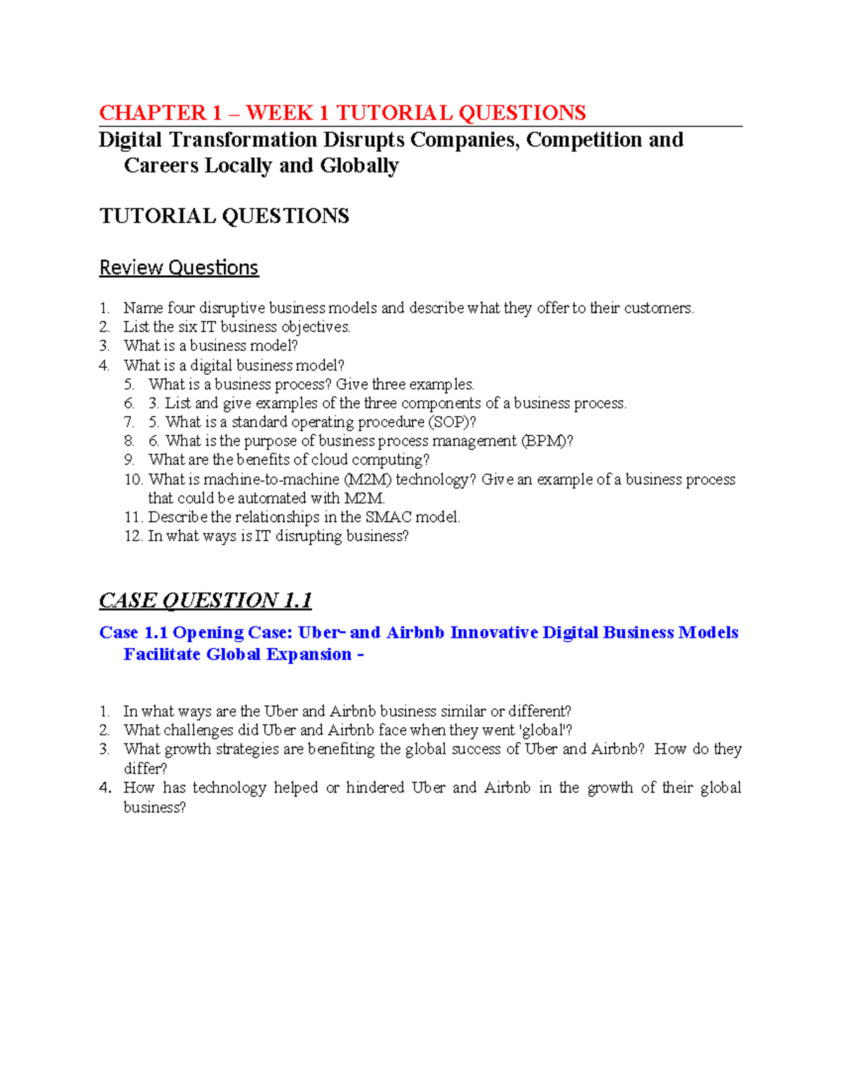 Chapter 1 TUT Qs: Digital Transformation Impact and Case Studies - Studocu