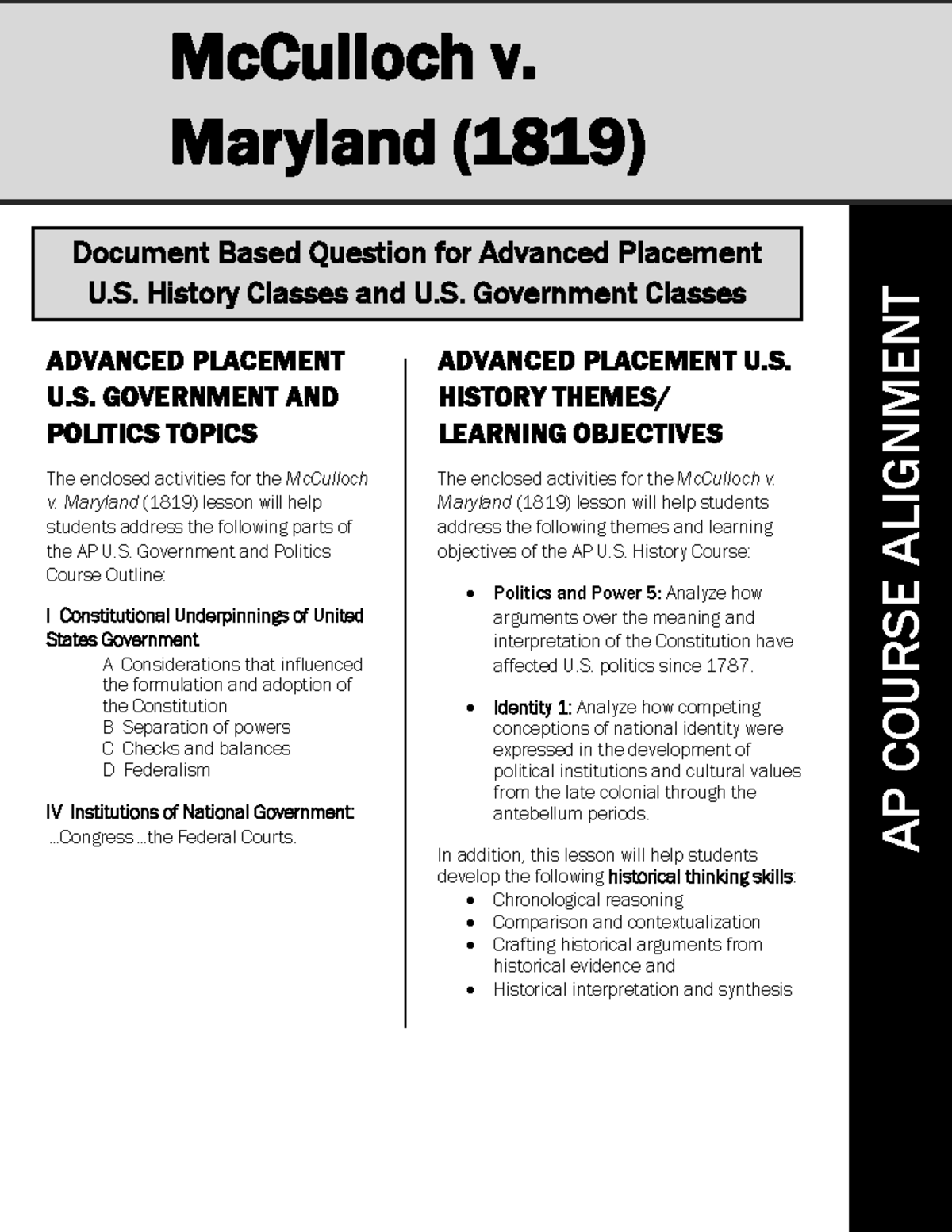 1.2 - DBQ2 - Mc Culloch v. Maryland (1819) - McCulloch v. Maryland ...