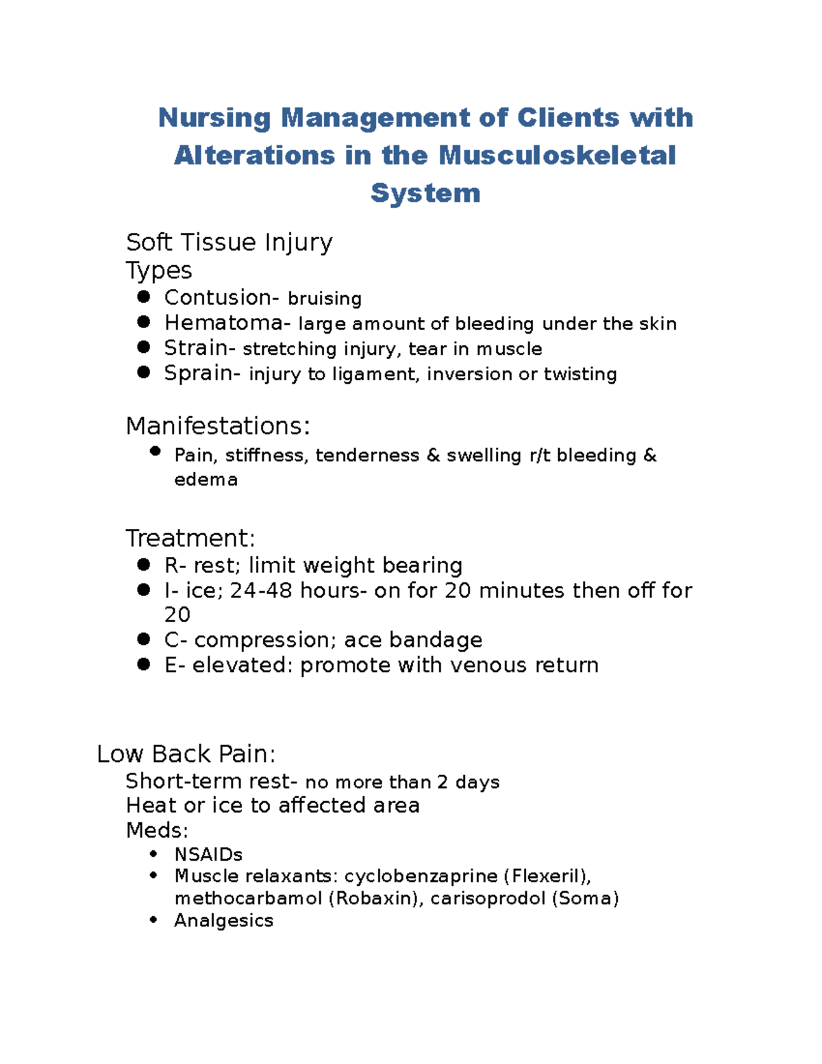 Musculoskeletal guided notes - Nursing Management of Clients with ...