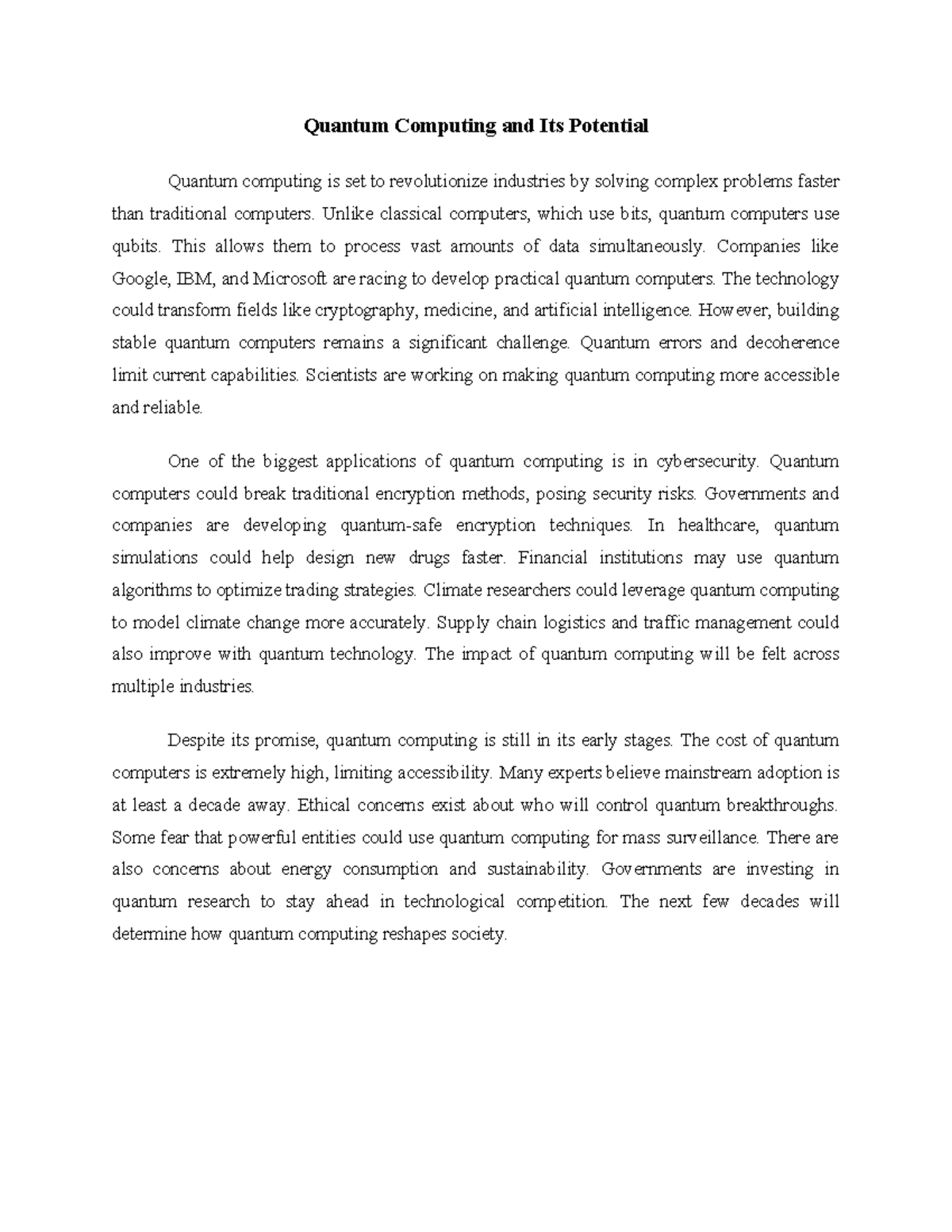 Quantum Computing and Its Potential - Quantum Computing and Its ...