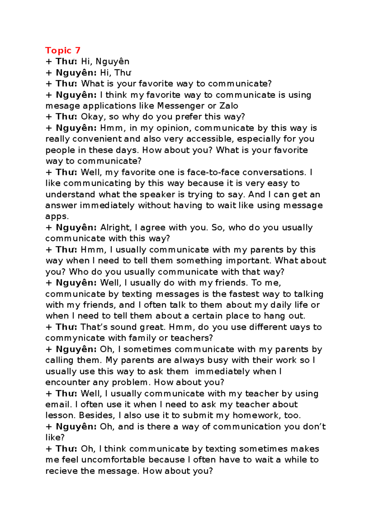 Topic 7 - Communication Preferences: Conversations vs. Messaging - Studocu