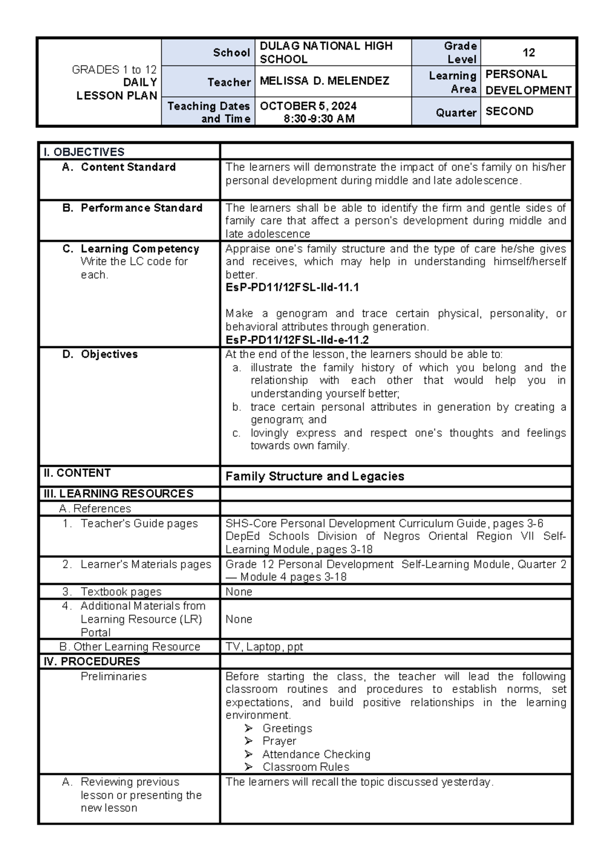 5 DLP IN Perdev - GRADES 1 to 12 DAILY LESSON PLAN School DULAG ...
