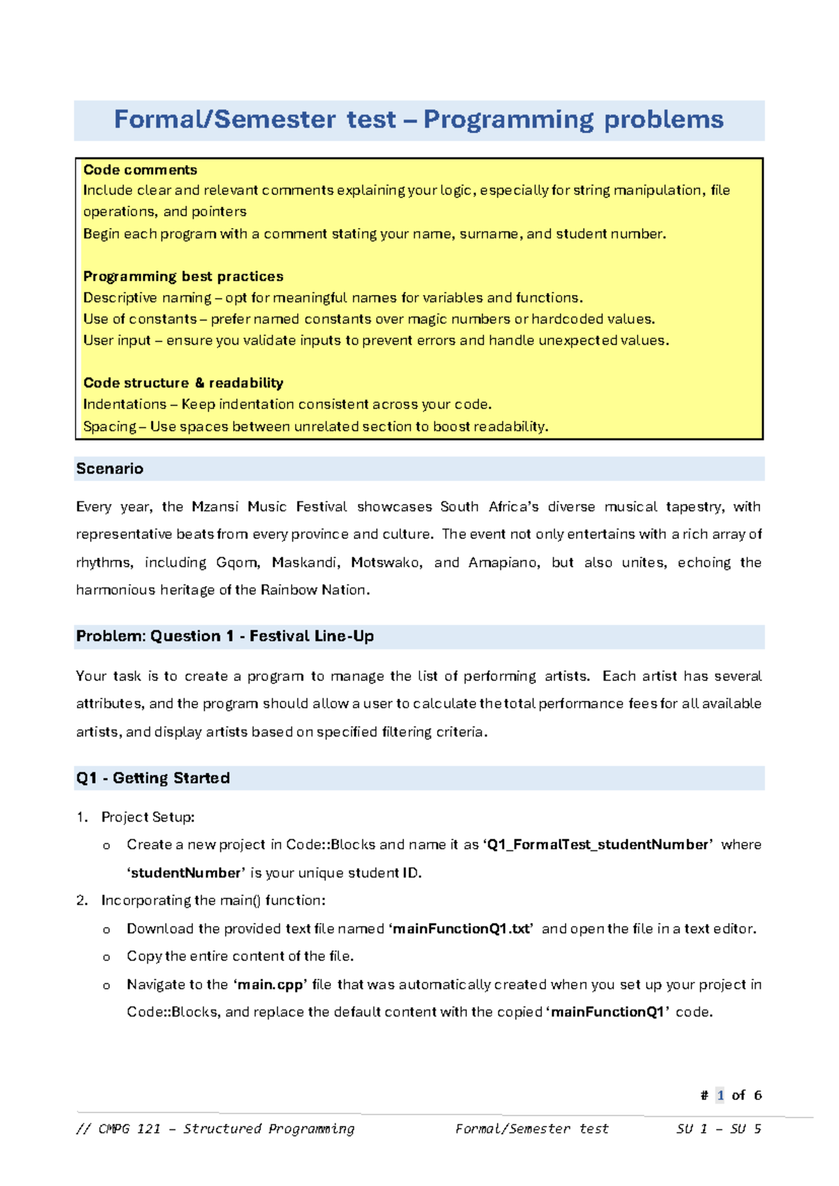 CMPG 121 Semester Test 2023: Programming Problems & Best Practices ...