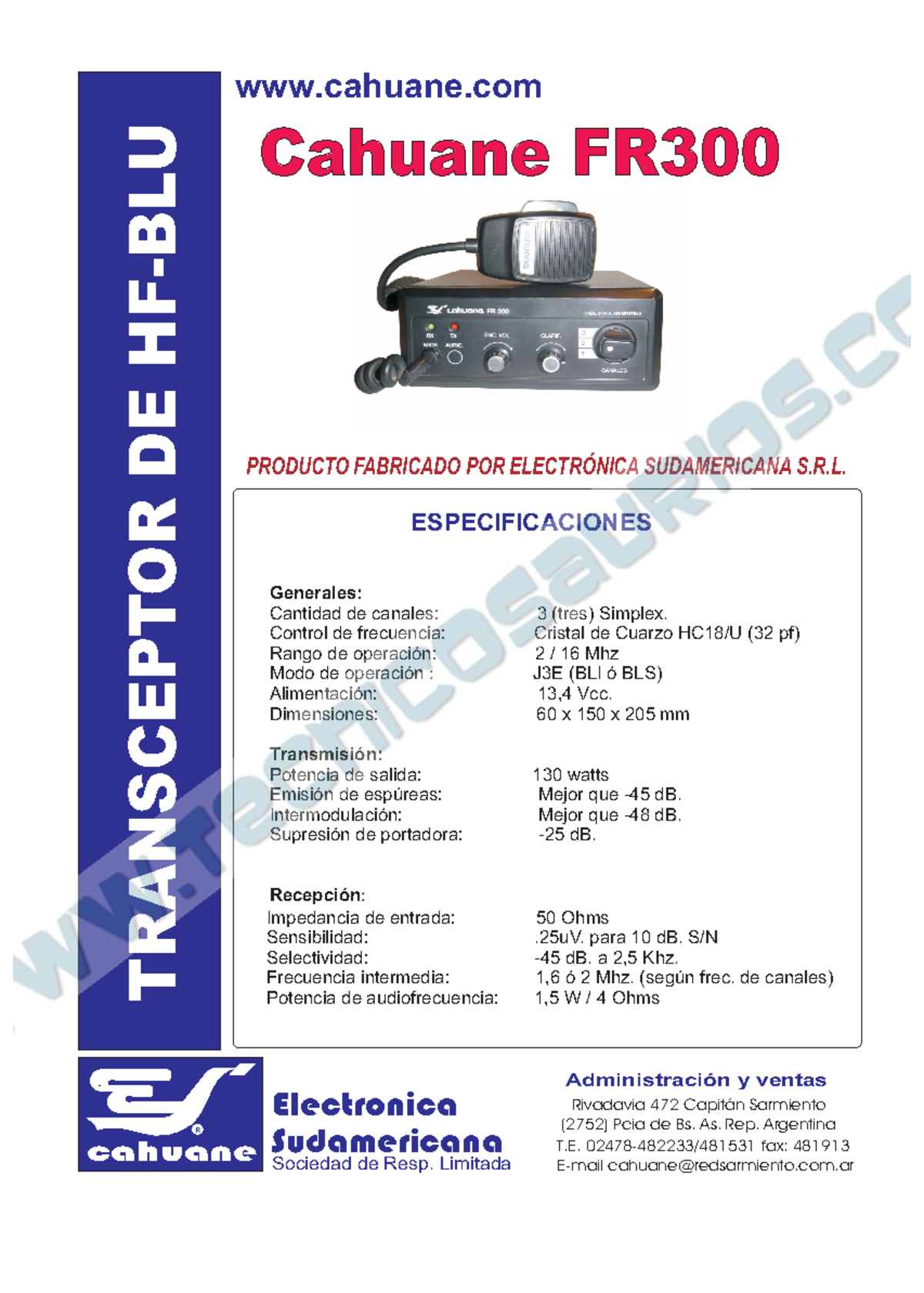 Cahuane FR300 Transceptor Specifications Sheet - 176099081 - Studocu