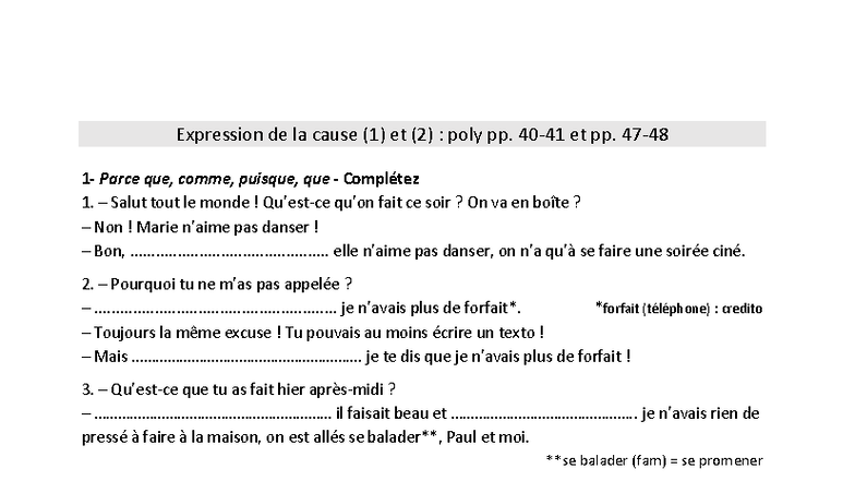 Exercices supplémentaires sur l'expression de la cause (Français) - Studocu