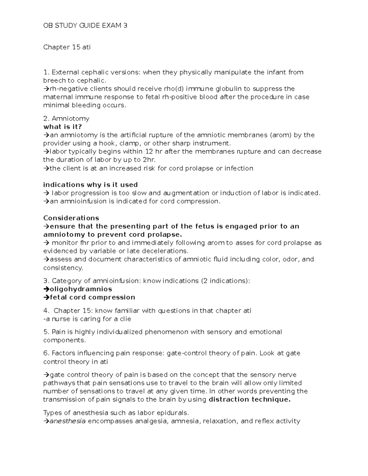 OB STUDY GUIDE EXAM 3 - Chapter 15 & 16 Key Concepts in Obstetrics ...