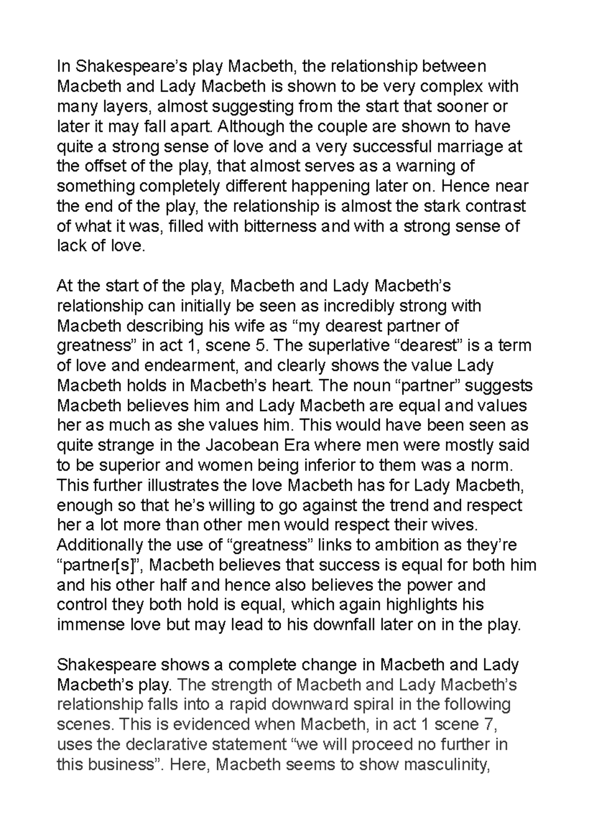 Macbeth - Grade 7 Essay on Relationship Dynamics in the Play - Studocu