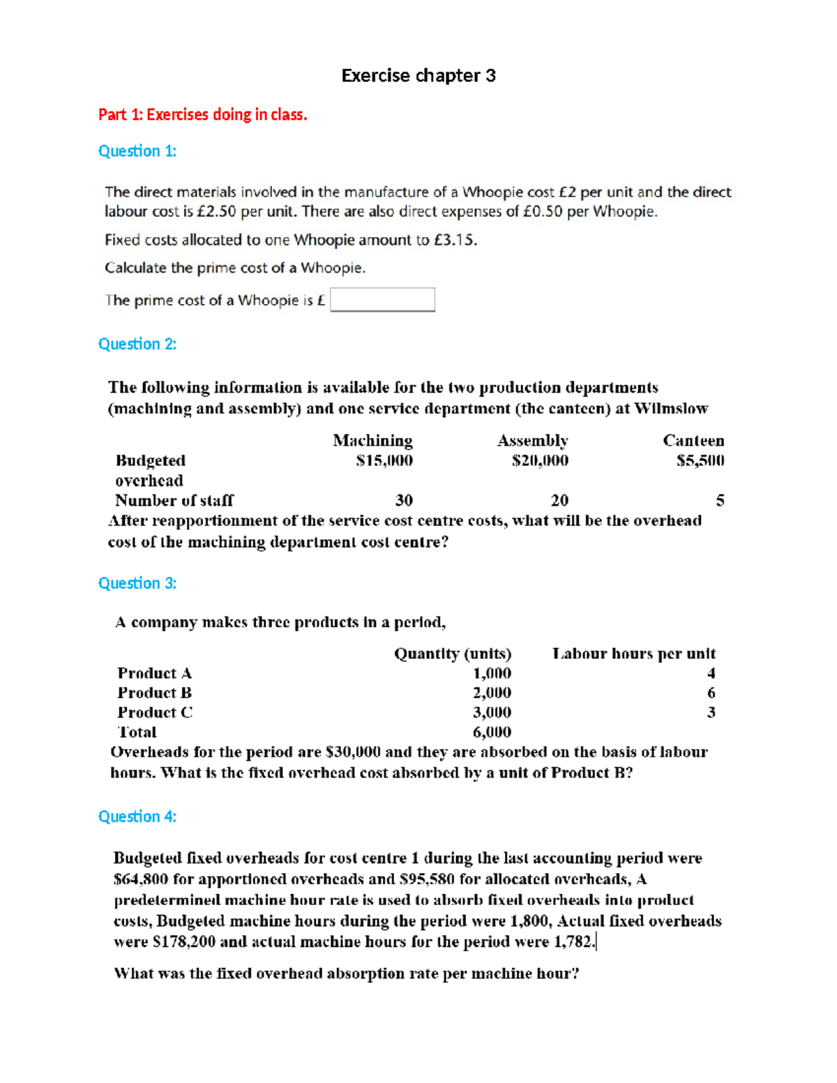 Exercises - Chapter 3 - Class & Home Assignments - Studocu