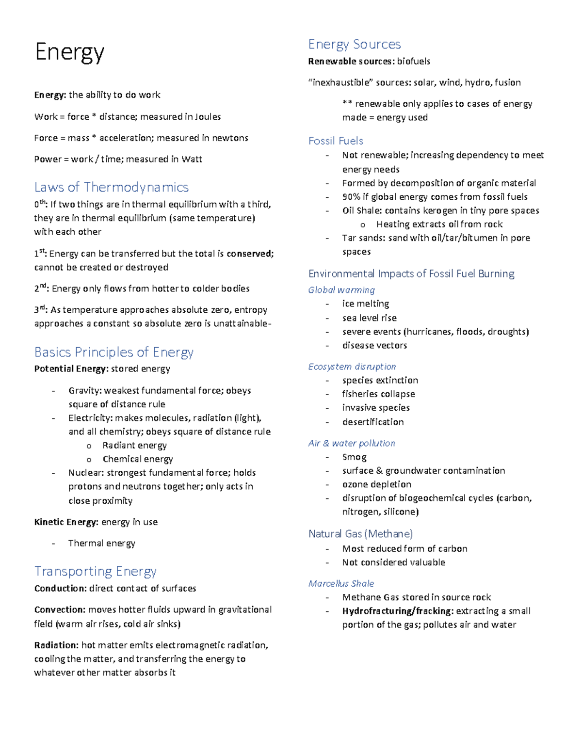 EES2 Exam 3 - Comprehensive Midterm Study Notes on Energy and Climate ...