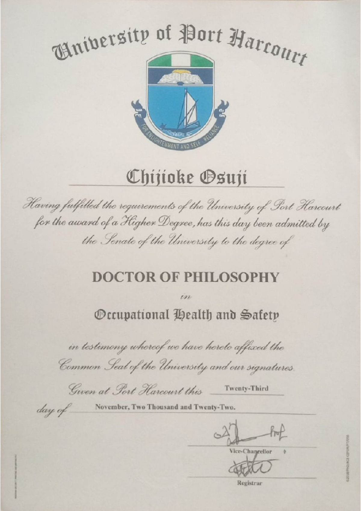 PhD Certificate in Occupational Health & Safety - University of Port ...