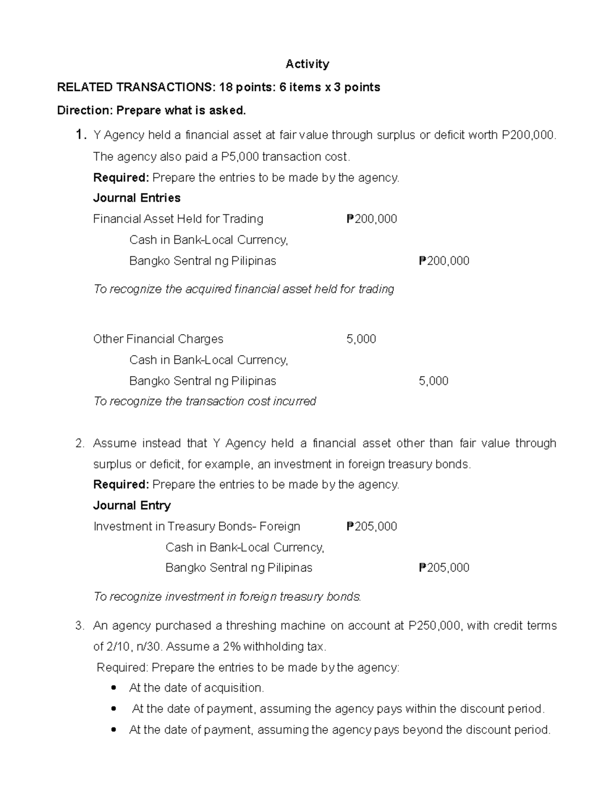 (04 Activity 01) - Accounting for Related Transaction and Preparation ...