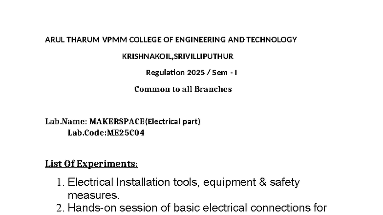 ME25C04: Makerspace Electrical Lab Safety & Equipment Guide - Studocu