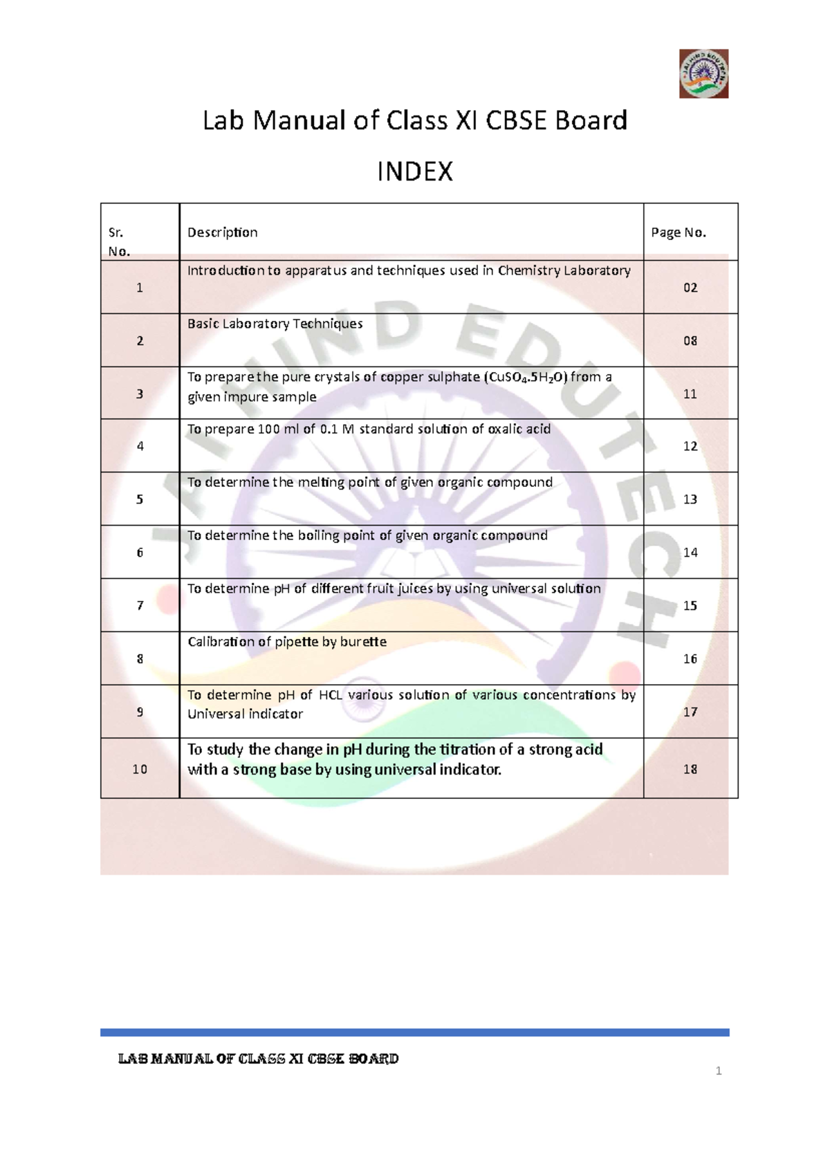 CBSE Class XI Chemistry Lab Manual: Experiments & Techniques - Studocu