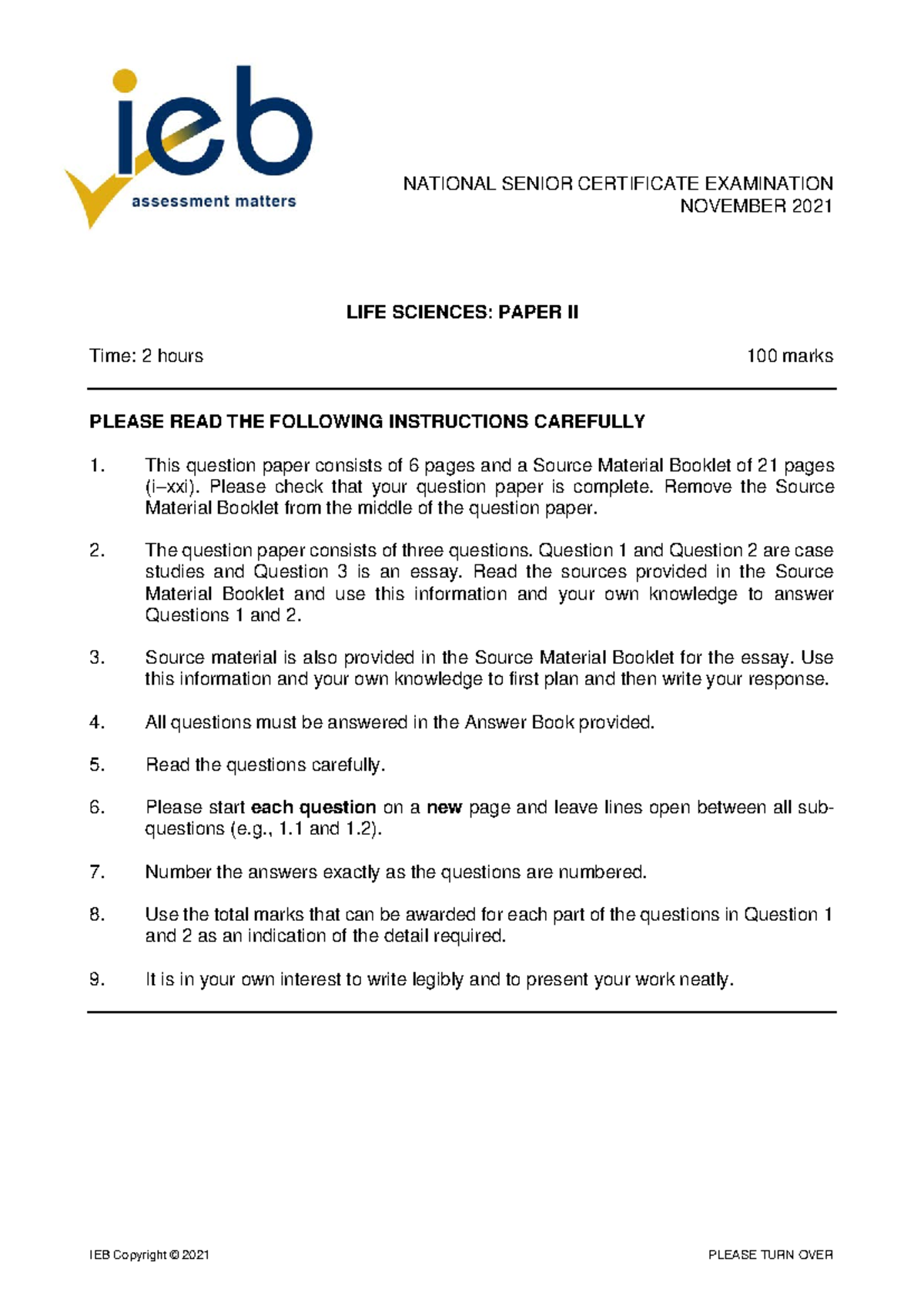 Life Sciences P2 Final Exam Paper November 2021 Analysis - Studocu