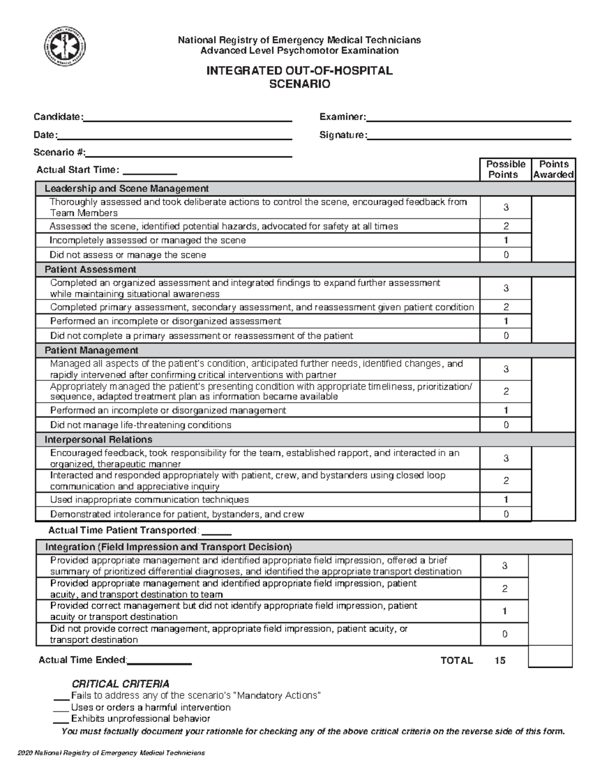 Integrated Out-of-Hospital Scenario: Advanced EMT Exam v2020 - Studocu