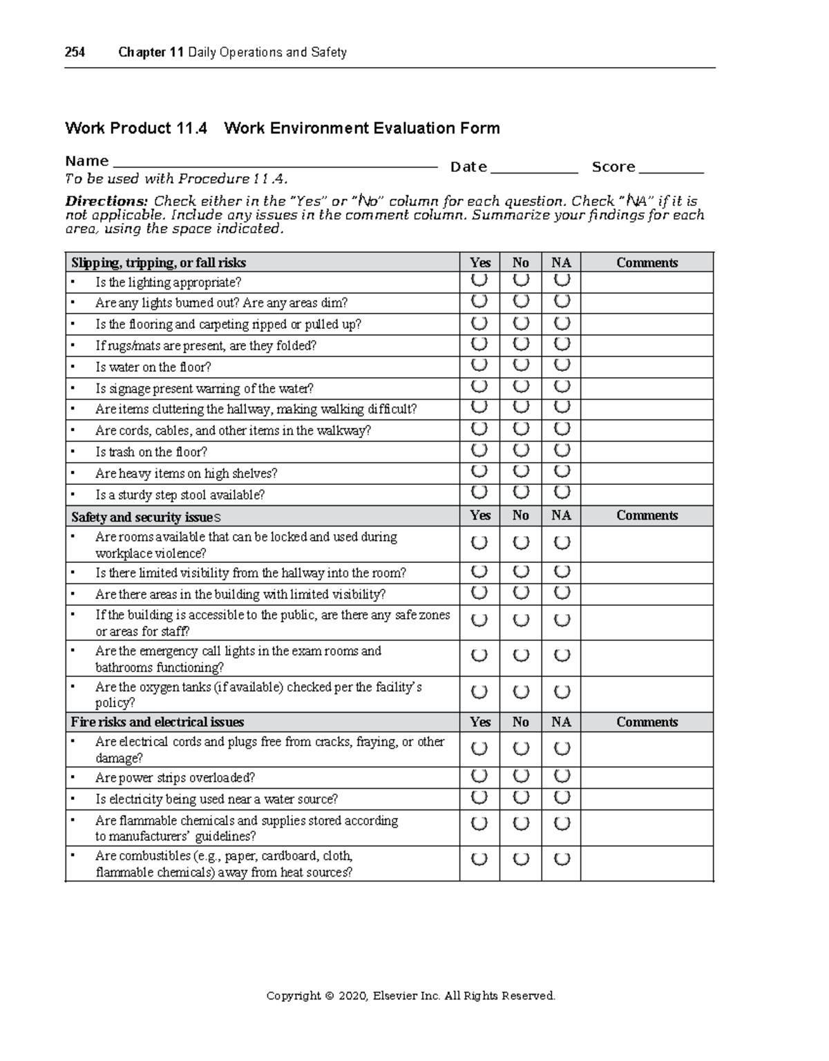 Work Product 11.4: Work Environment Evaluation for Chapter 11 Safety ...