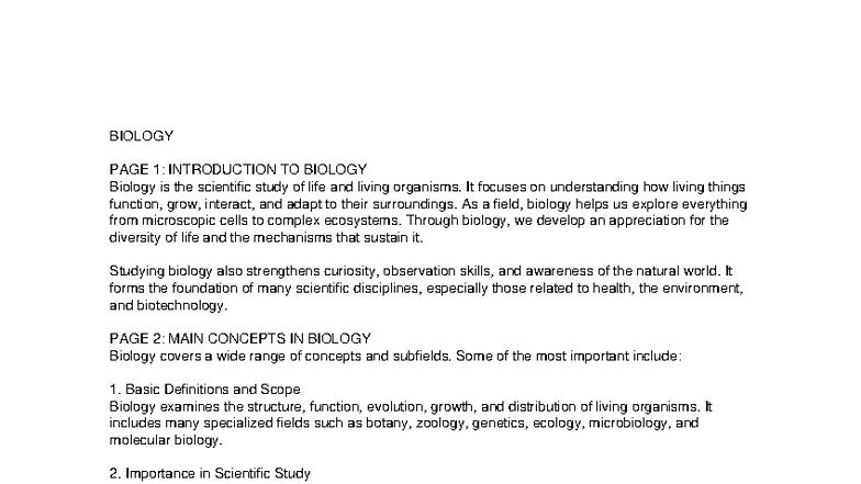 BIO 101: Introduction to Biology - Key Concepts and Applications - Studocu