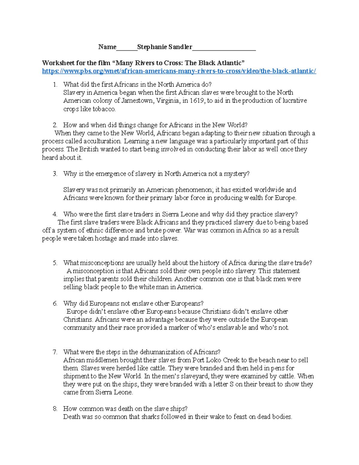 Many Rivers to Cross Film Worksheet notes - Name______Stephanie Sandler