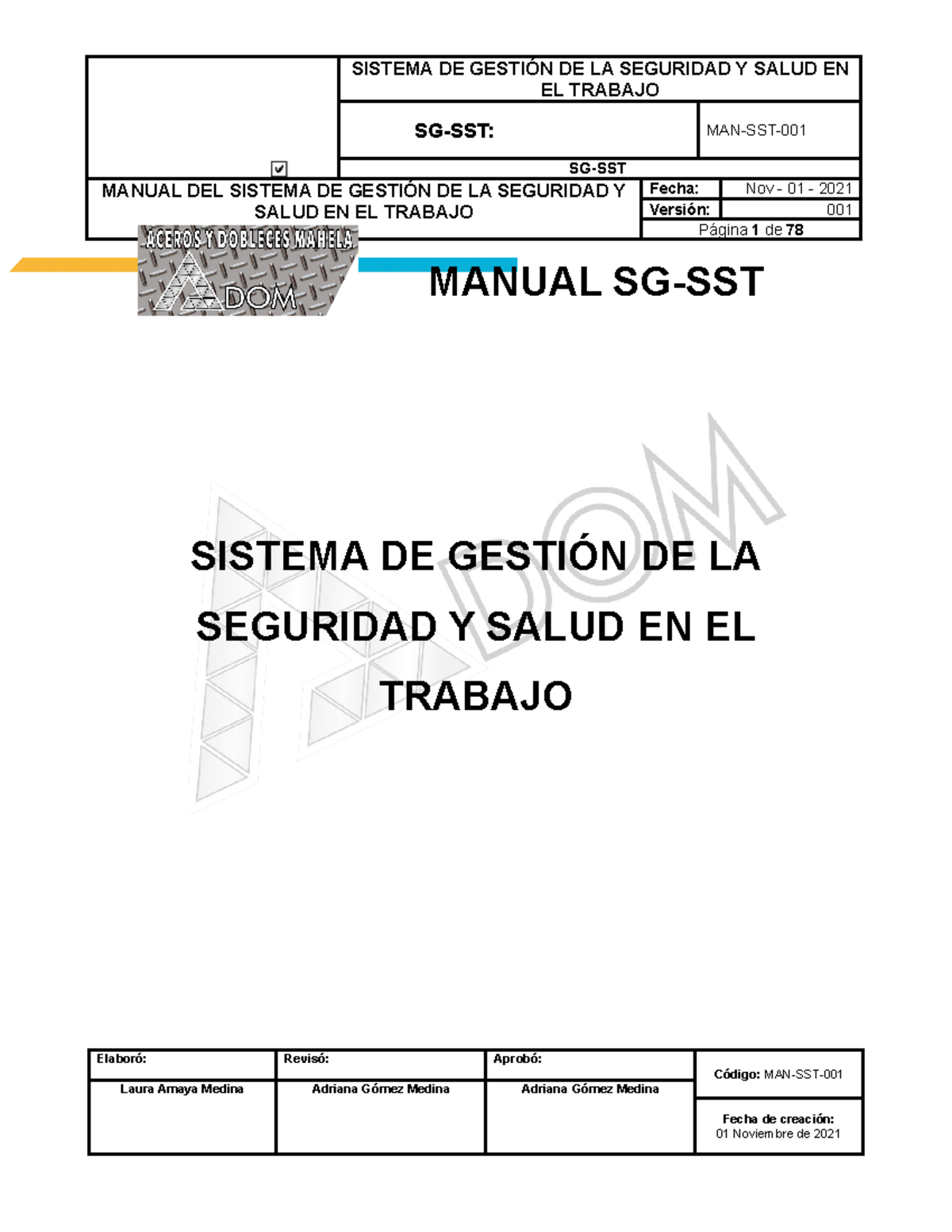 MAN-SST-001 - Manual de sst - EL TRABAJO ####### SG-SST: MAN-SST- SG ...