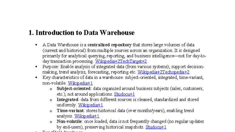 Unit 1: Introduction to Data Warehouse - Key Concepts and Architecture ...
