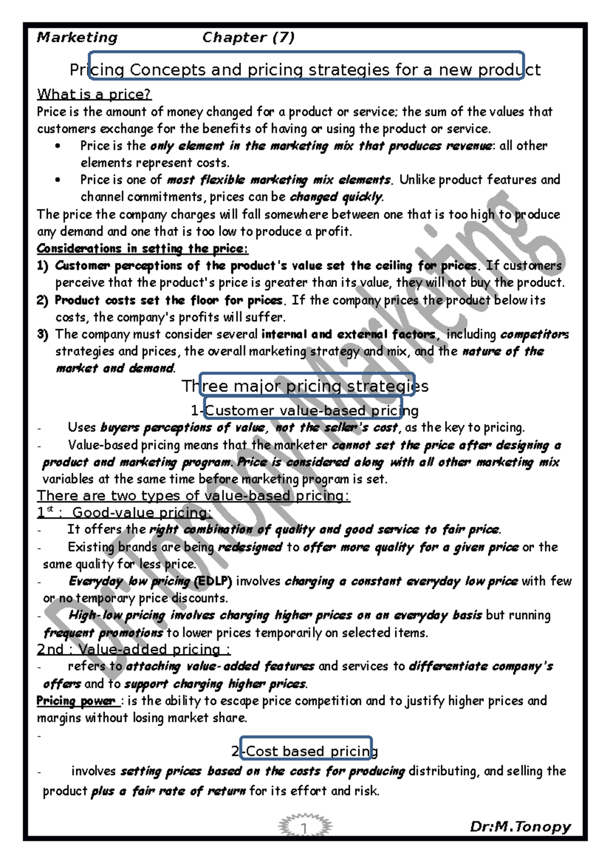 Marketing Chapter 7: Pricing Concepts and Strategies Explained - Studocu