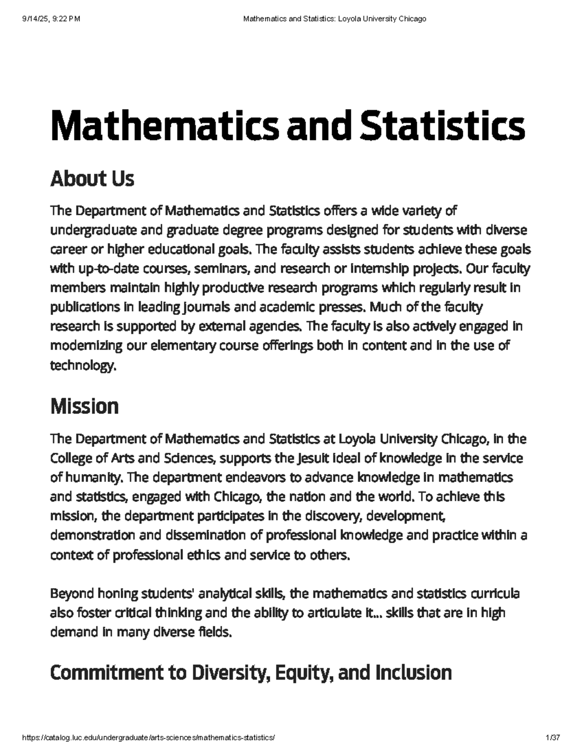 Mathematics and Statistics Overview: Loyola University Chicago - Studocu