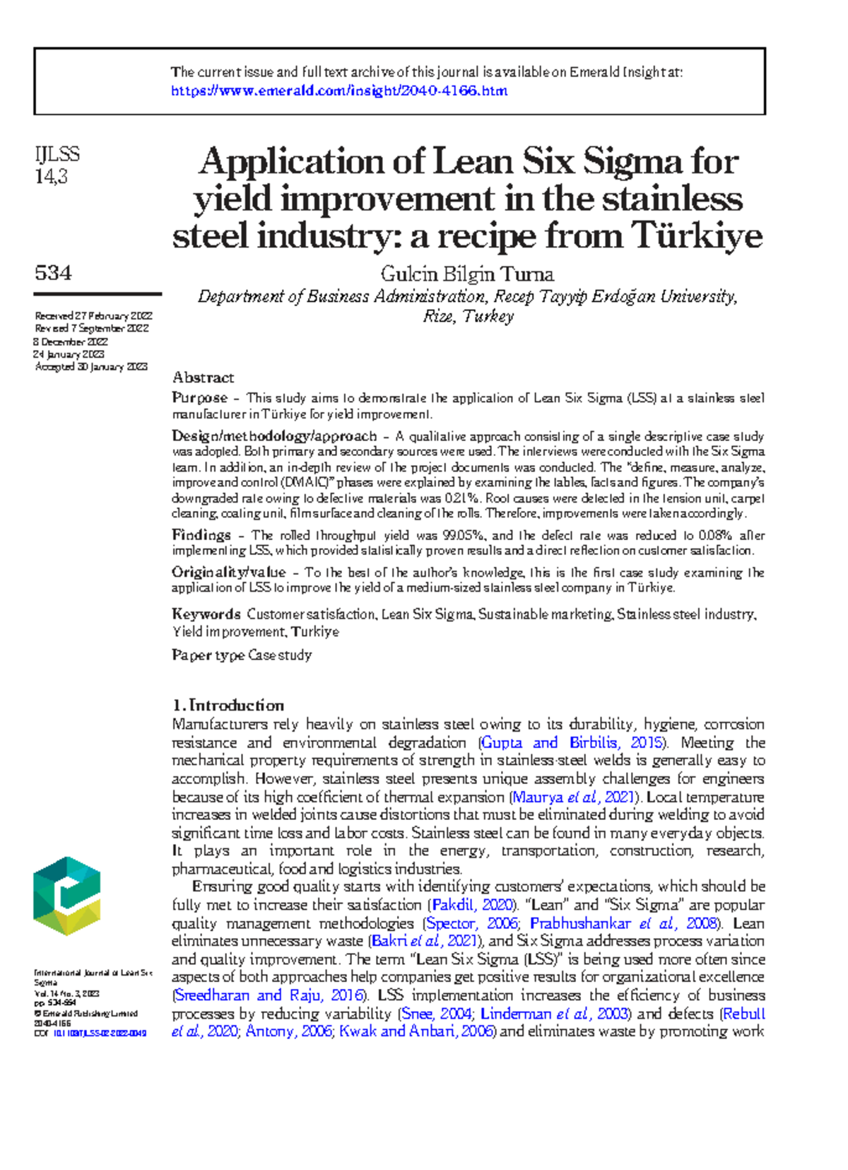 Application of Lean Six Sigma for Yield Improvement in Stainless Steel ...