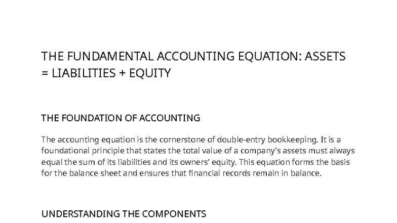 Accounting Equations: Assets = Liabilities + Equity Explained - Studocu