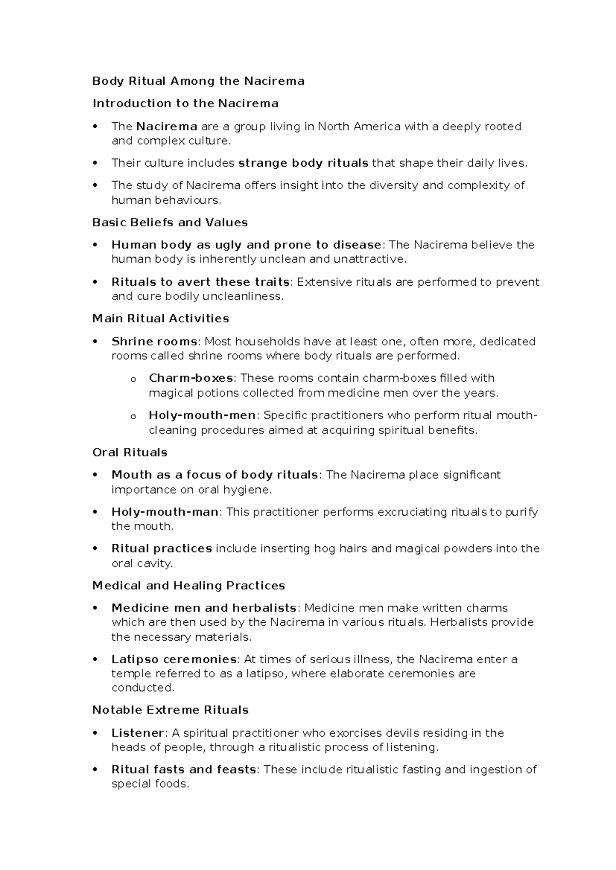 Body Rituals of the Nacirema: Cultural Insights and Practices - Studocu
