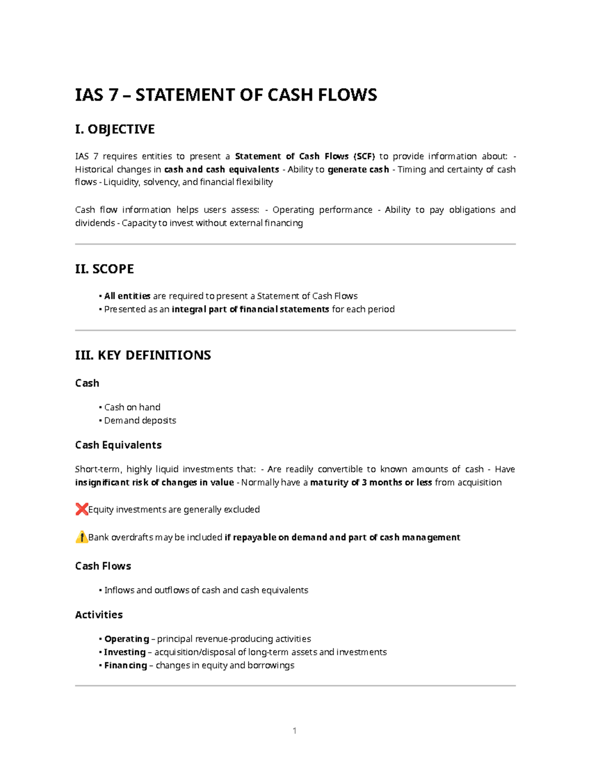 IAS 7 – Statement of Cash Flows: Comprehensive FAR Review - Studocu