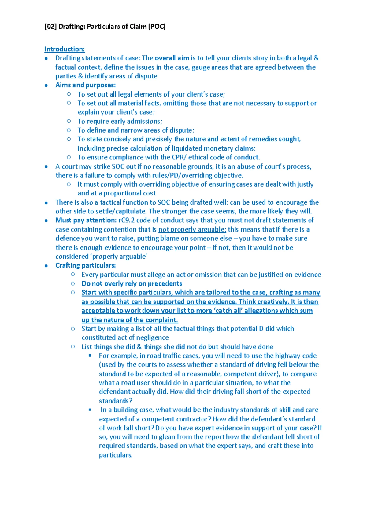 Checklist for Drafting Particulars of Claim - Personal Injury PIC - Studocu