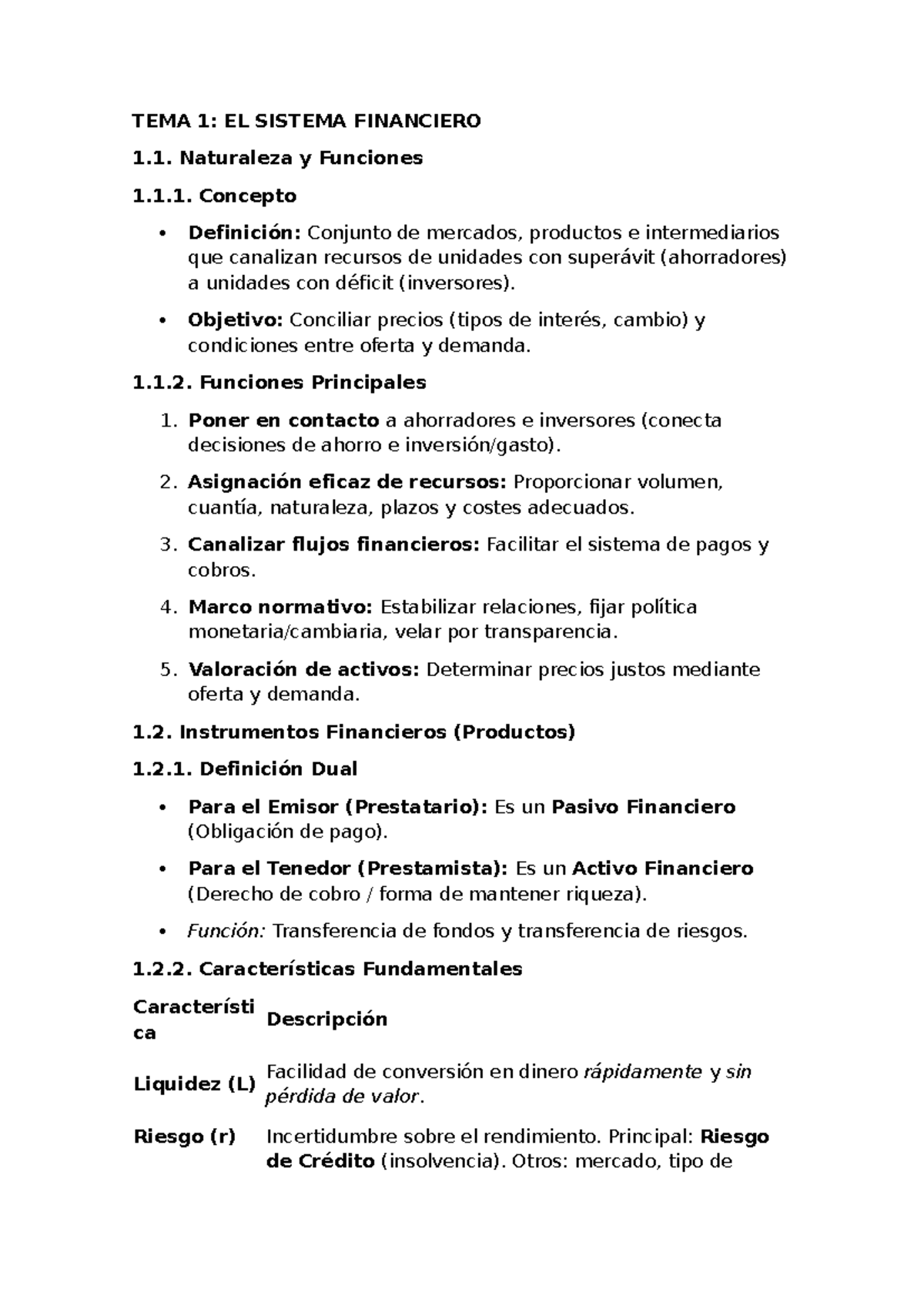 TEMA 1: RESUMEN DEL SISTEMA FINANCIERO Y SUS FUNCIONES - Studocu