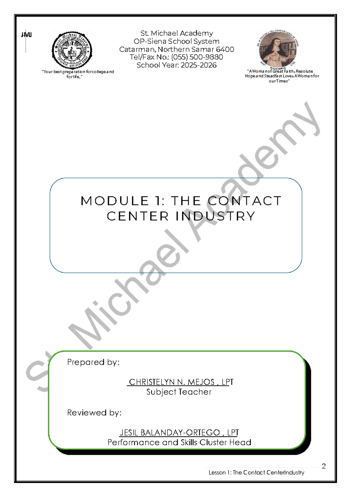 TLE 10 Module 1: Understanding the Contact Center Industry - Studocu
