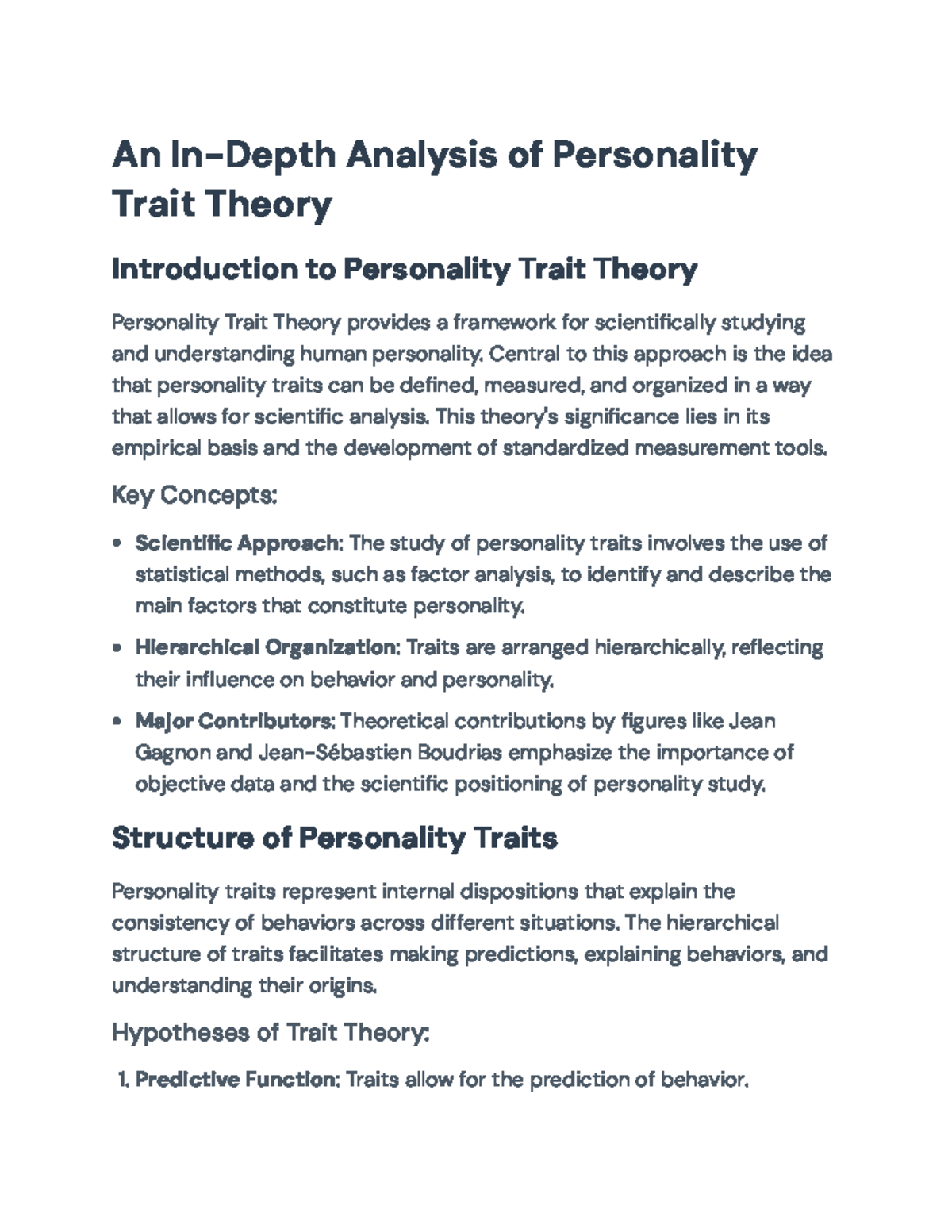 Personality Trait Theory: A Critical Analysis (Course Code: PSY101 ...