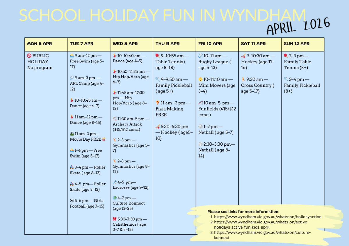 School Holiday Activities in Wyndham - April 2026 - Studocu