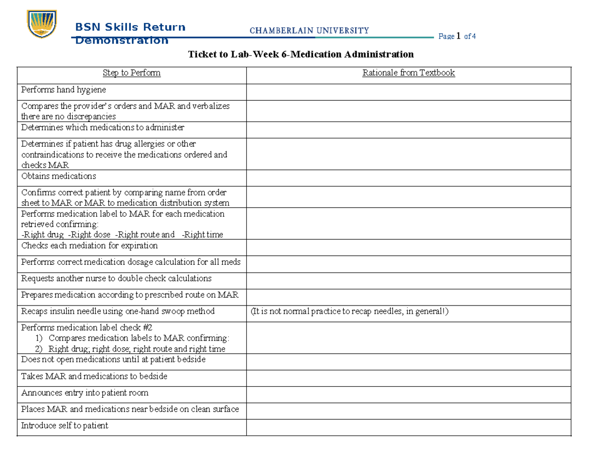 Medication Administration Lab Ticket - Week 6 Rationales - Studocu
