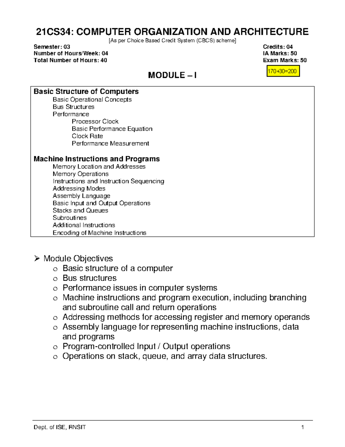 CO MODULE FULL BOOK - Dept. of ISE, RNSIT 1 21CS34: COMPUTER ...