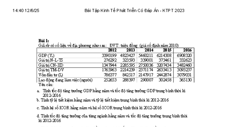 Bài Tập Kinh Tế Phát Triển Có Đáp Án - KTPT 2023 - Studocu