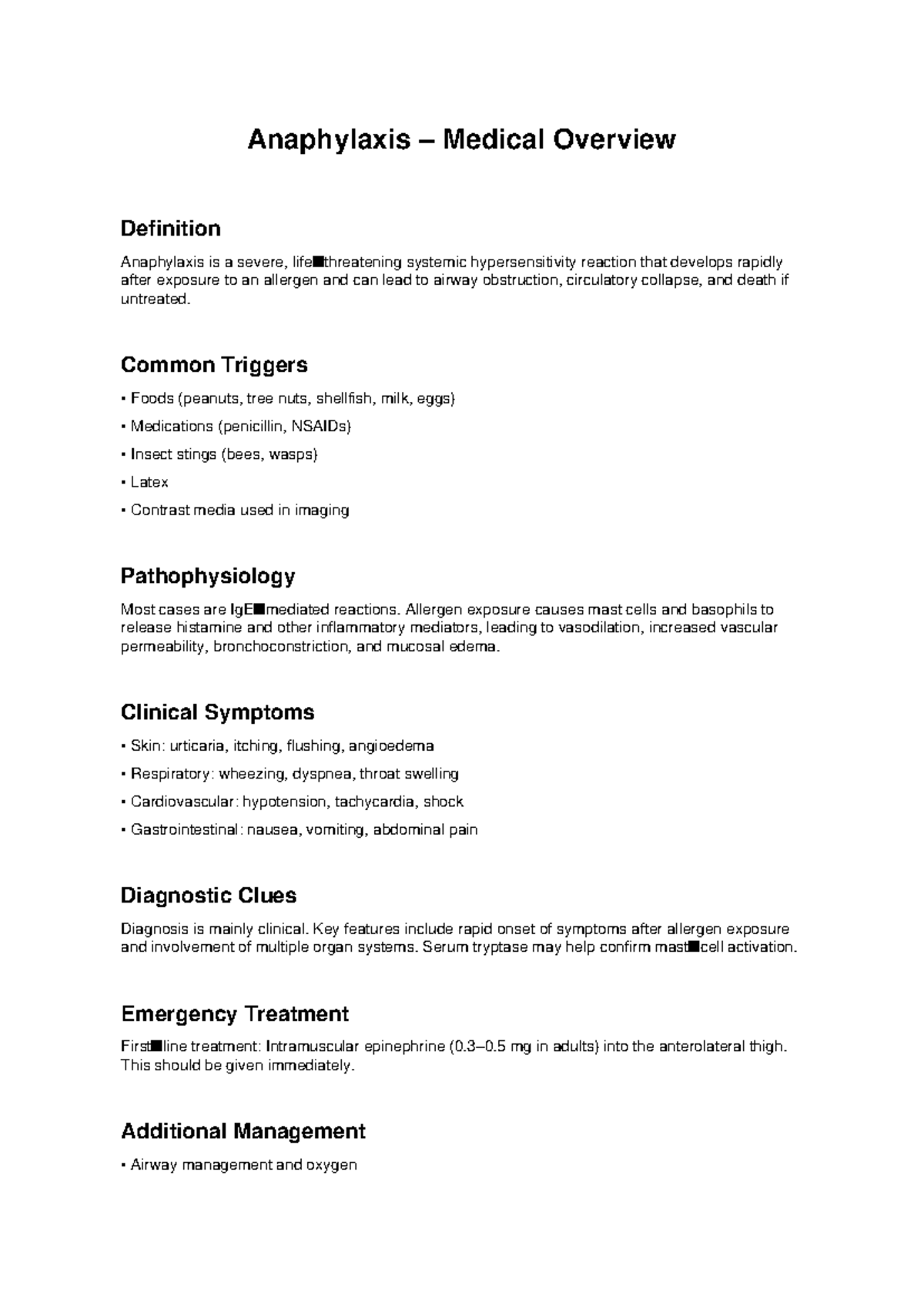 Anaphylaxis Overview: Definition, Triggers, Symptoms & Treatment - Studocu