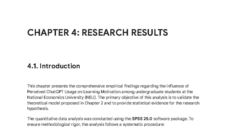 CHAPTER 4: RESEARCH RESULTS ON CHATGPT USAGE AND LEARNING MOTIVATION ...