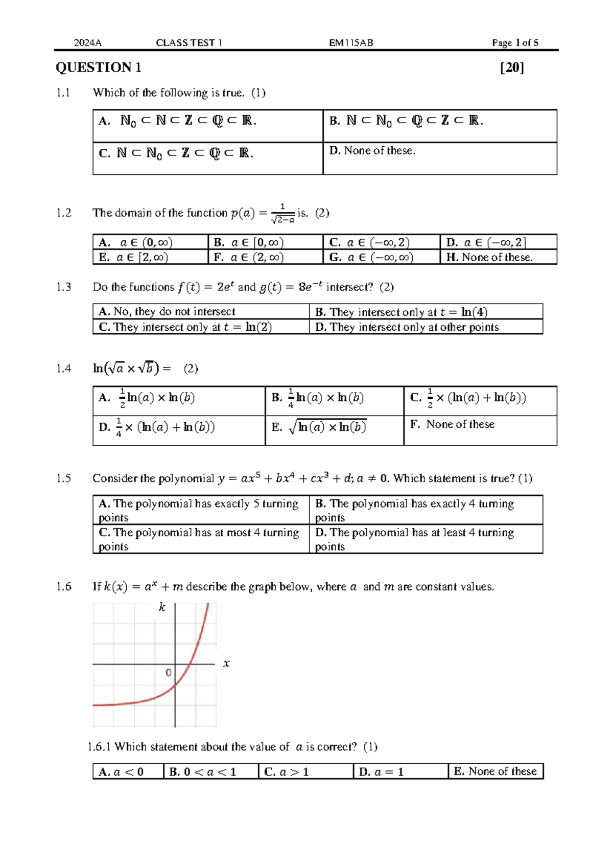 2024A EM115AB Class Test 1: Questions and Solutions - Studocu