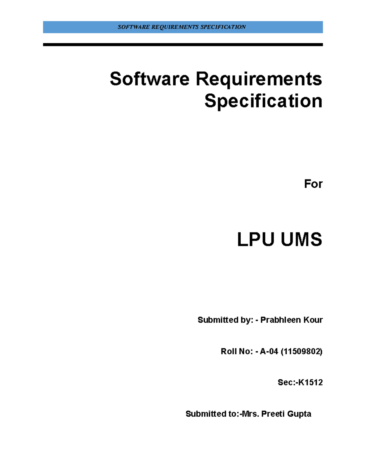 LPU UMS - Software Requirements Specification (SRS) Document - Studocu