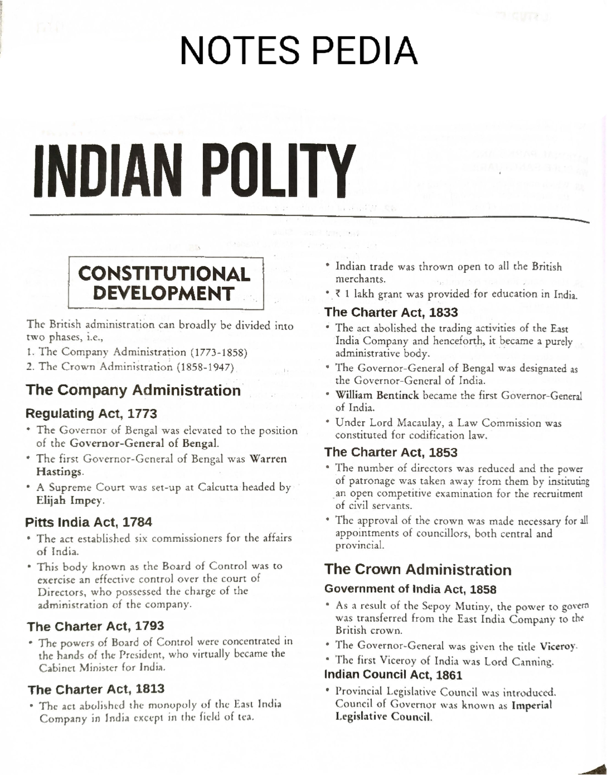 Indian Polity Overview: Key Constitutional Developments and Framework ...