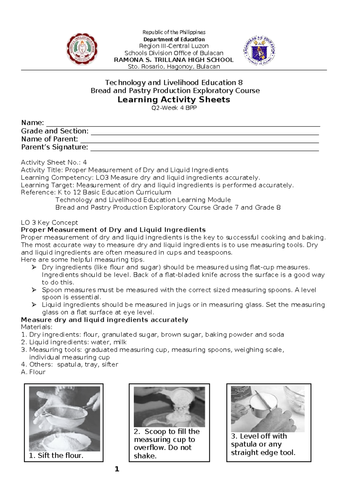 TLE 8 Learning Activity Sheet: Accurate Measurement in BPP - Studocu