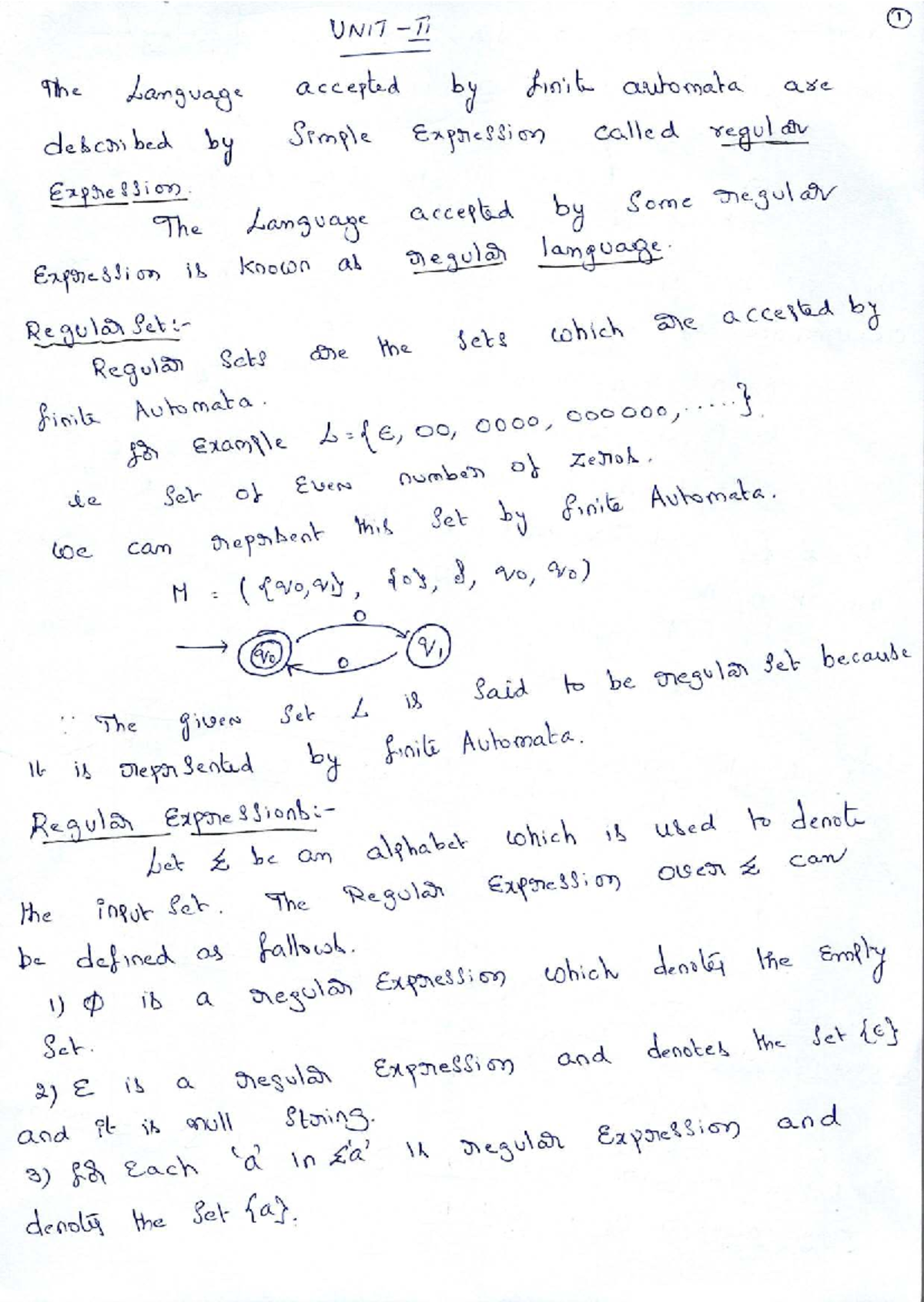UNIT-2 ATCD - Lecture Notes on Regular Expressions and Automata - Studocu